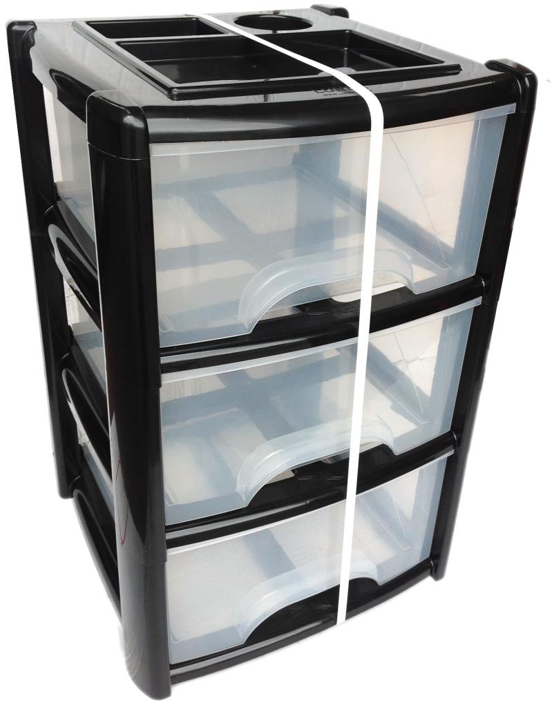 3 Tier Plastic Storage Drawer Tower Unit Storage Box Clear 60 x 36 x 4 ...